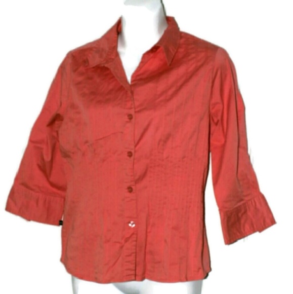 Allison Morgan | Tops | Coral Tuxedo Pleat Button Down Pantone Color ...